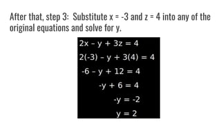 Systems of linear equations in three variables | PPT