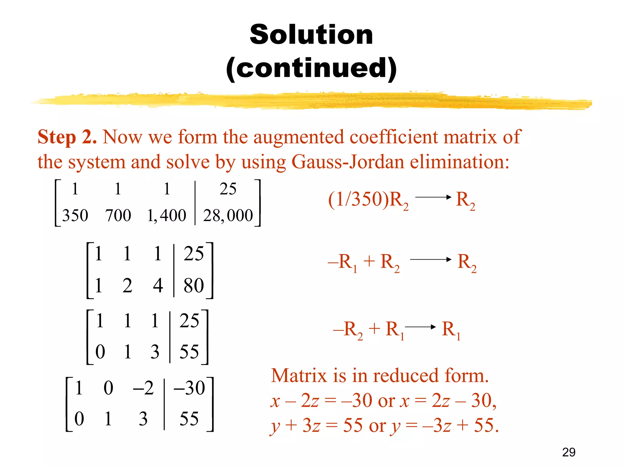 Systems of linear equations; matrices | PPT