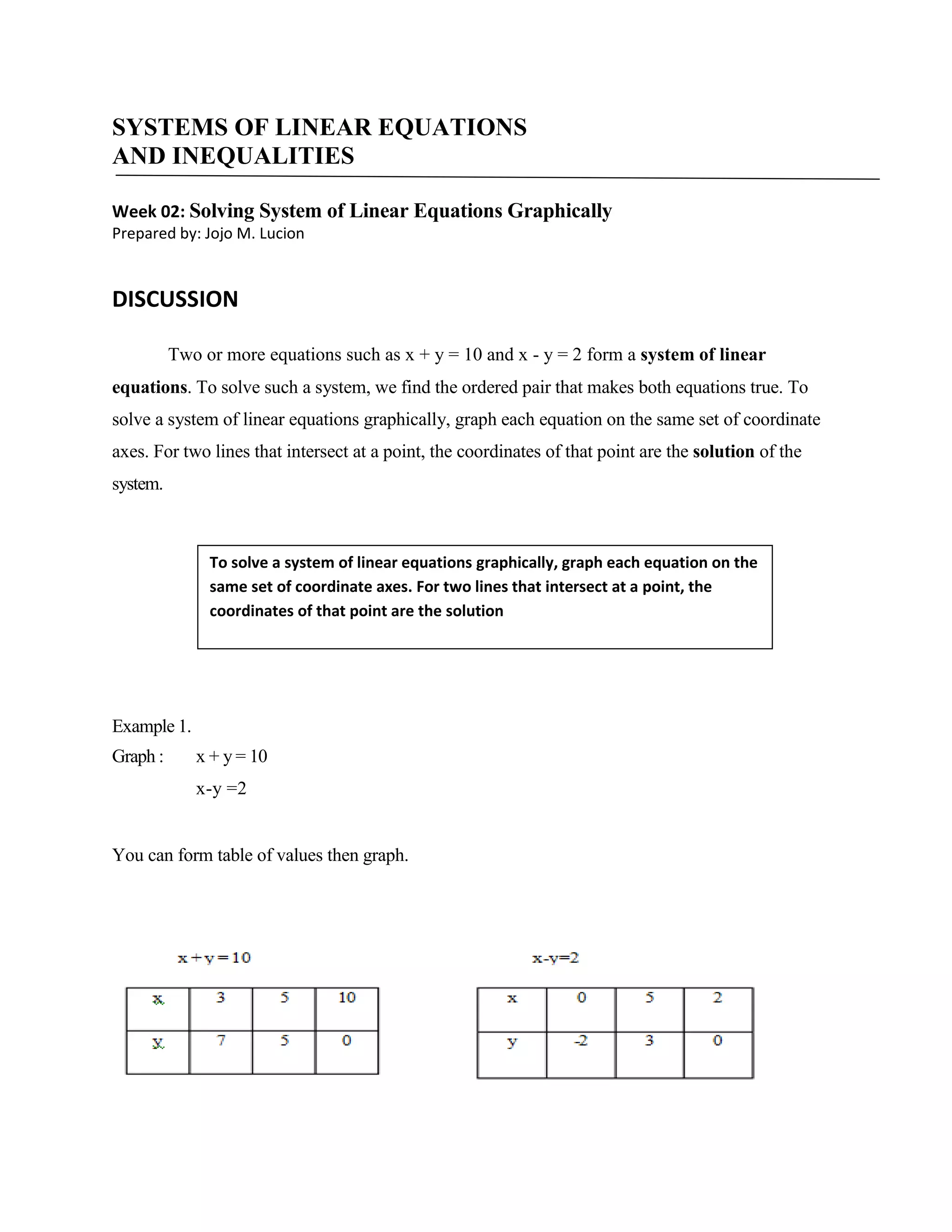 Systems of linear equations weedk2 discussion | PDF