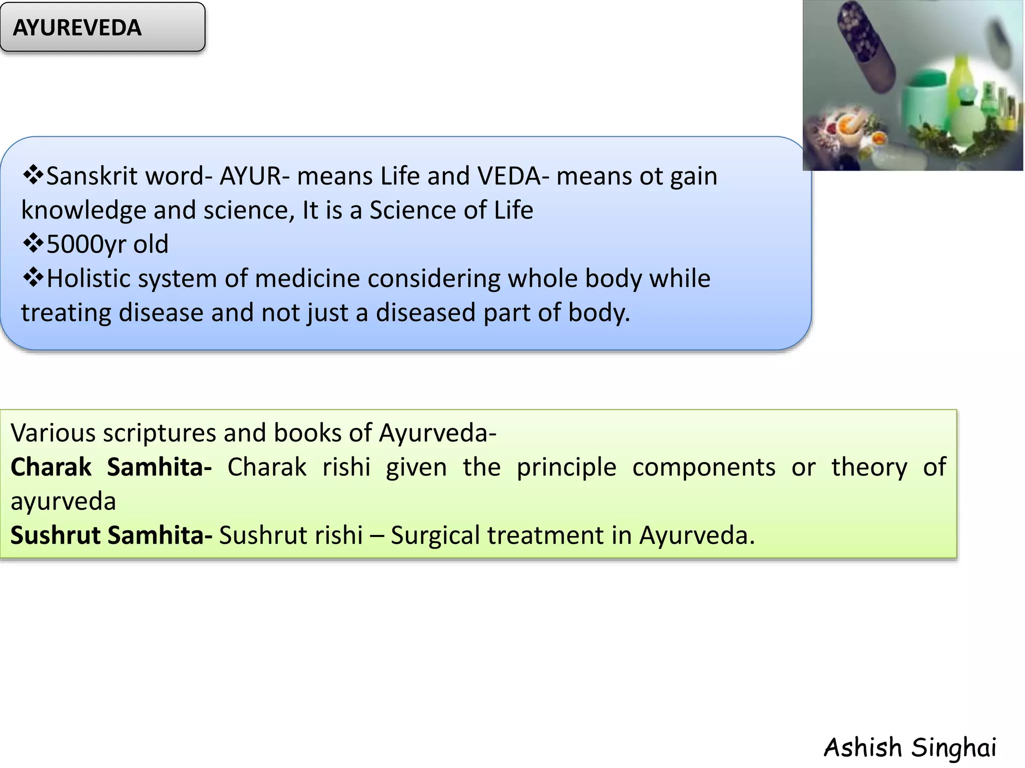 Systems of medicine-Ayurveda and its role in Pharmacognosy | PPTX