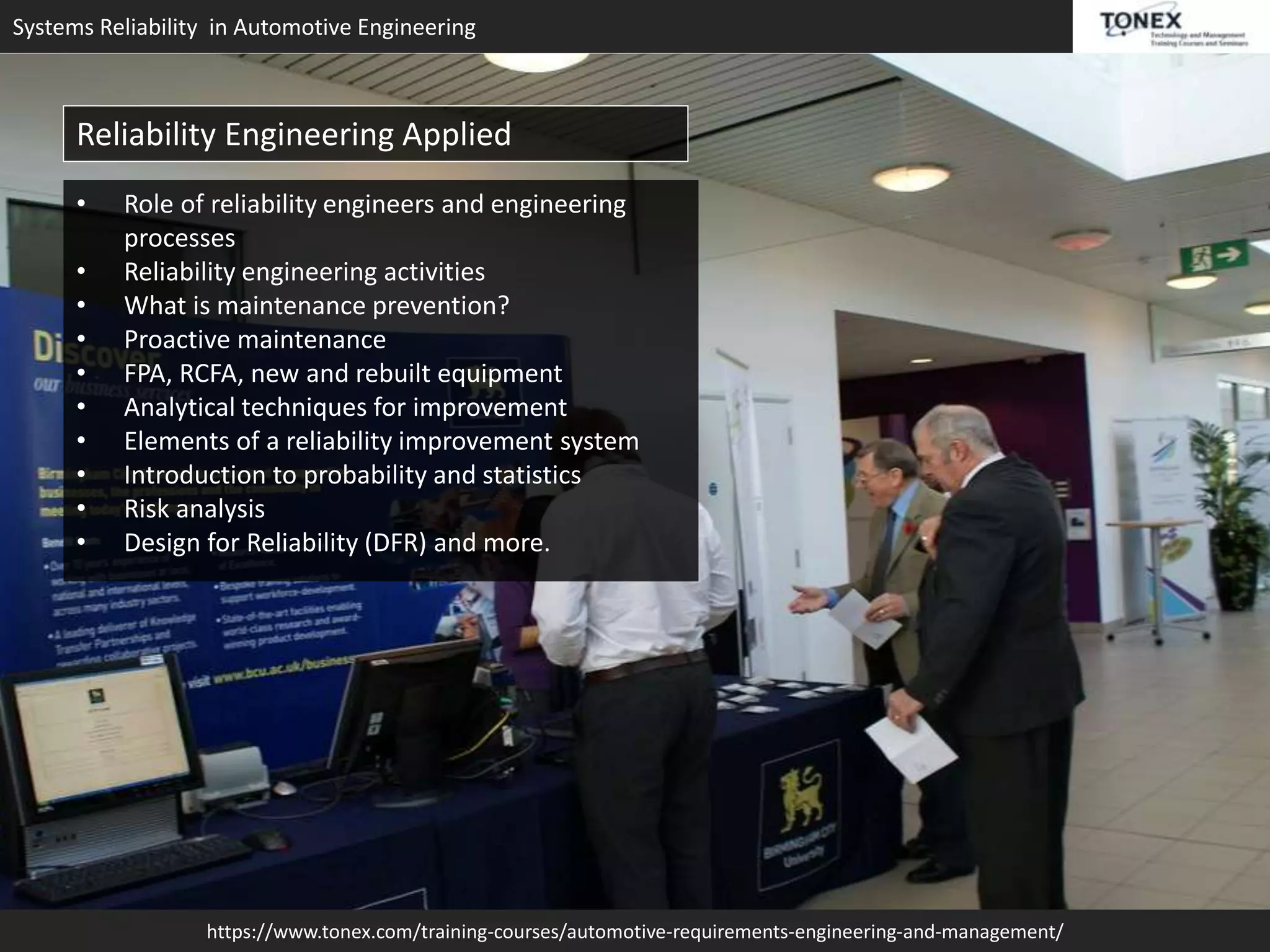 Systems Reliability in Automotive Engineering Workshop - Tonex Training | PPTX