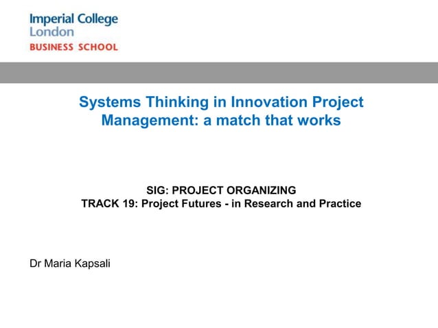 Systems thinking in innovation project management | PPTX