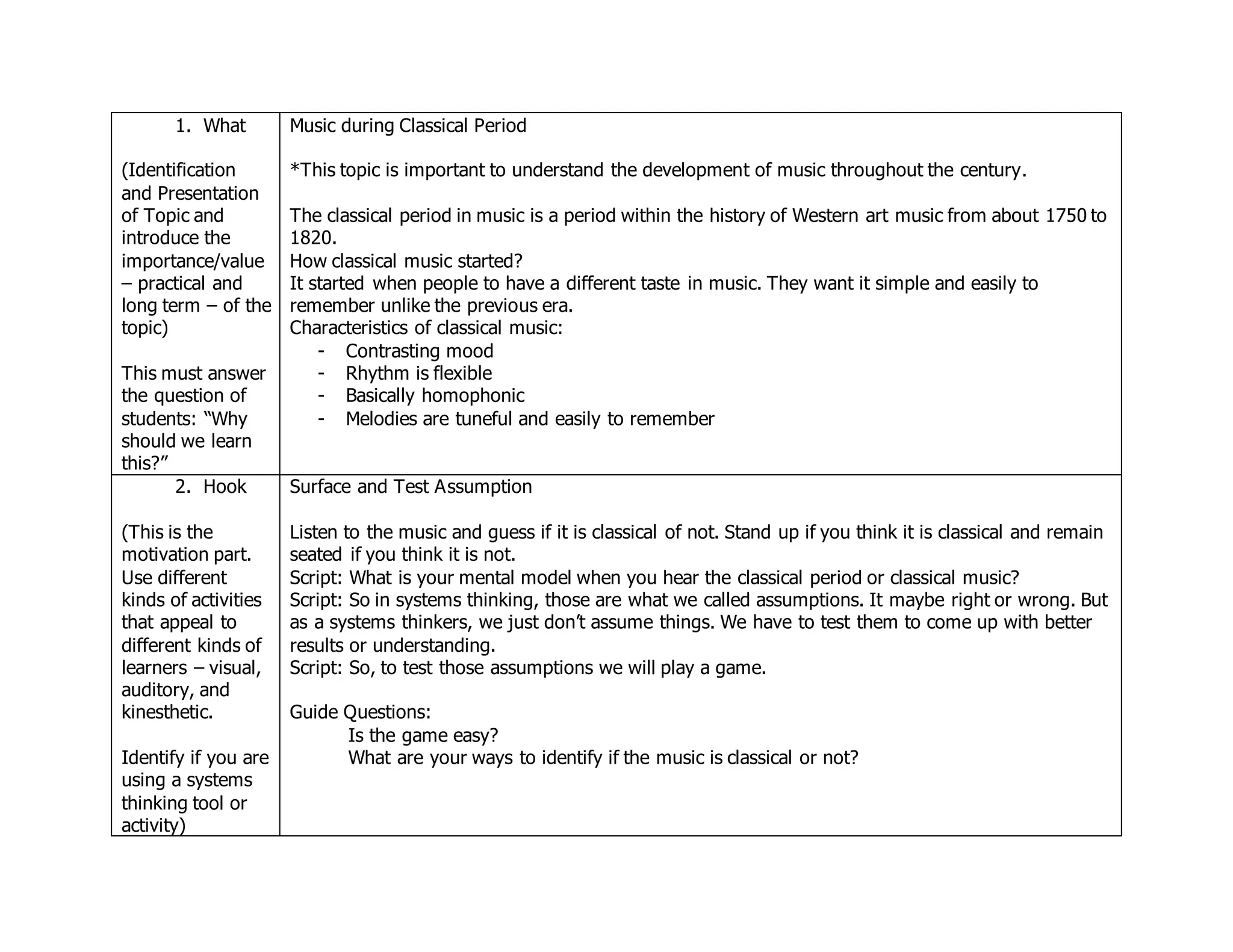 Systems Thinking Lesson Plan for Classical Music | DOCX