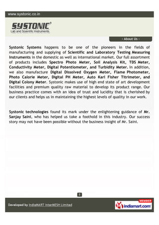 Systonic, Panchkula, Scientific And Laboratory Analysis Instruments | PDF