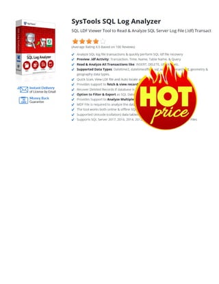 15% Off SysTools SQL Log Analyzer Coupon Code | PDF