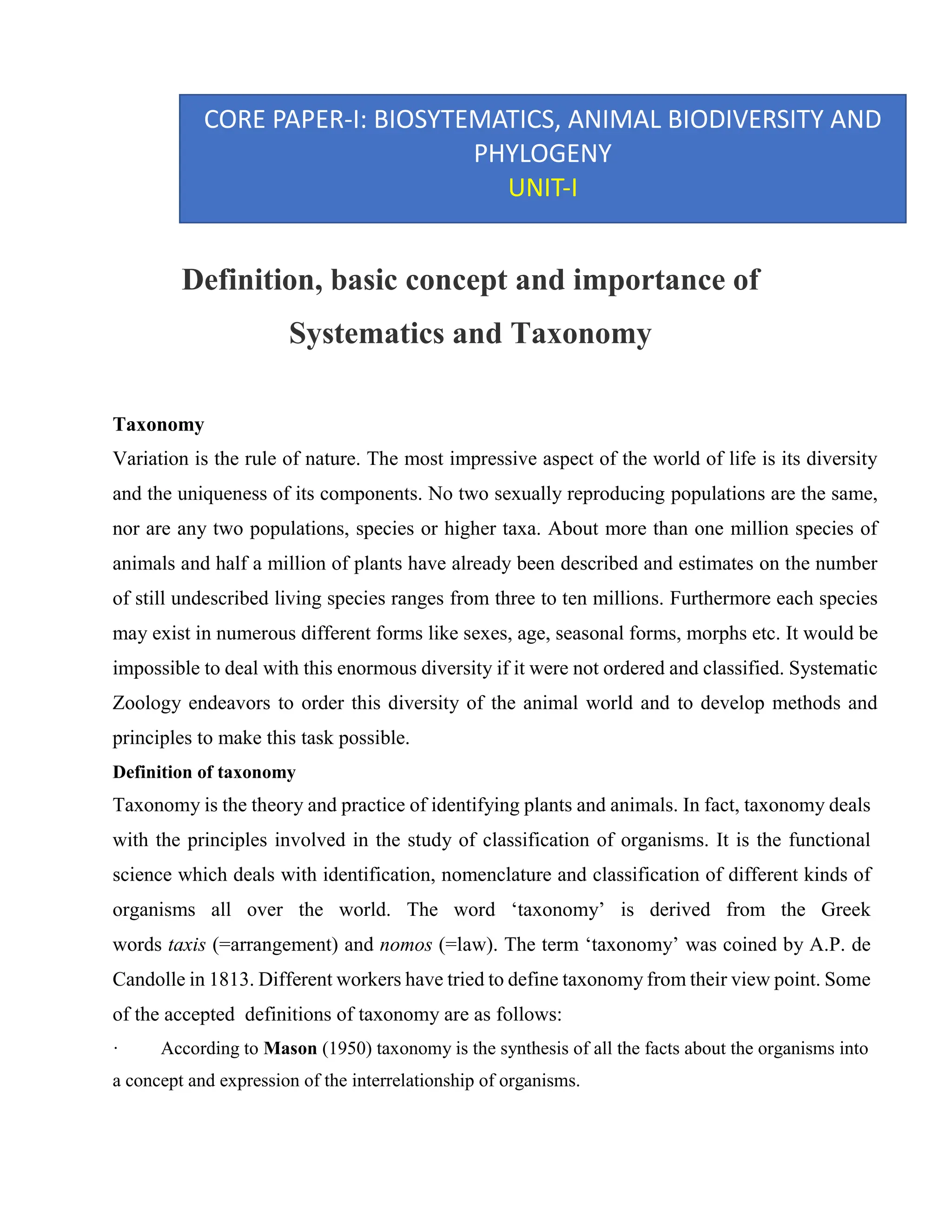 sytematics_taxonomy_phylogeny complete topic | PDF
