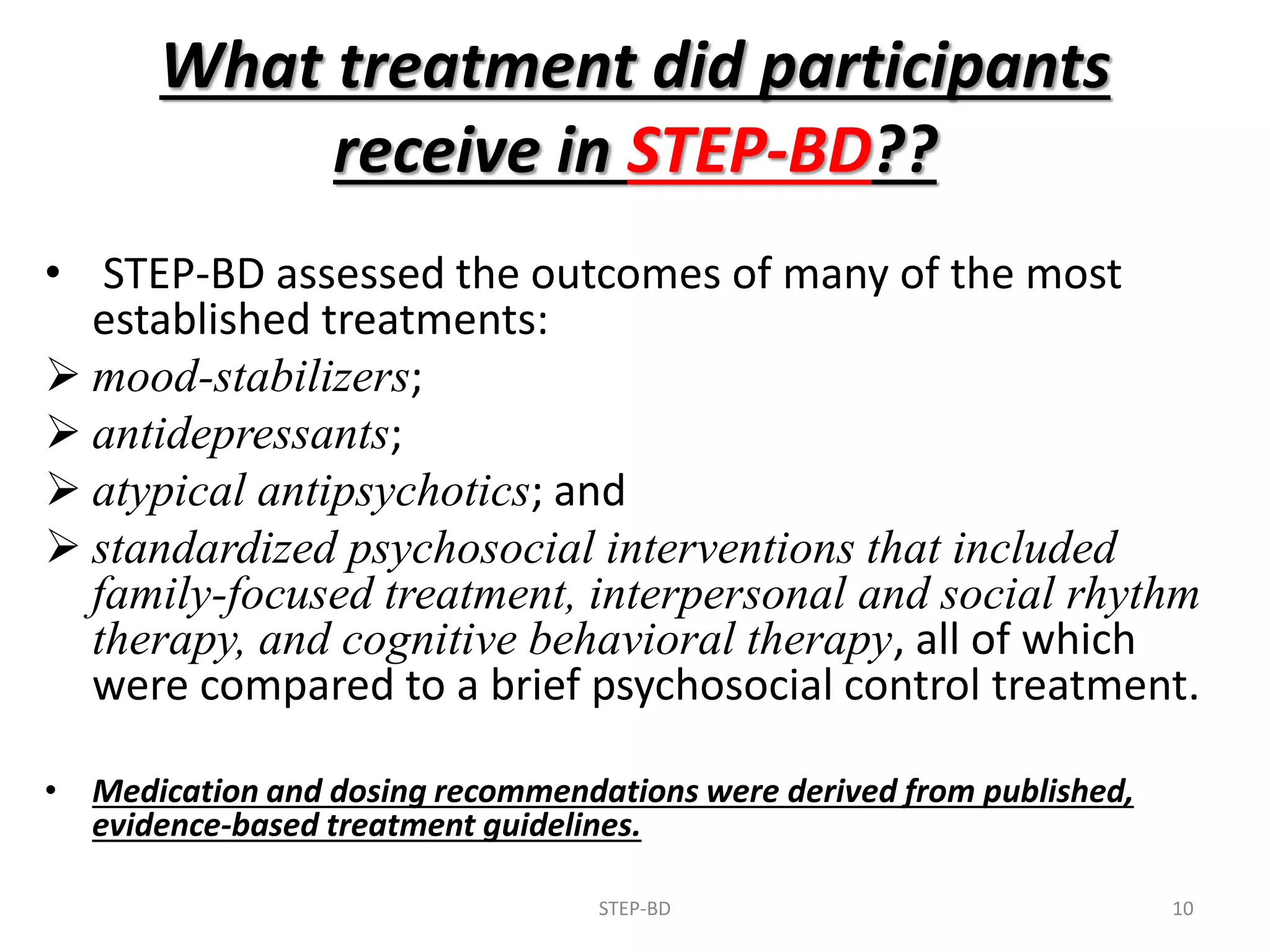 Sytematic treatment enhancement program for bipolar disorder(step bd ...