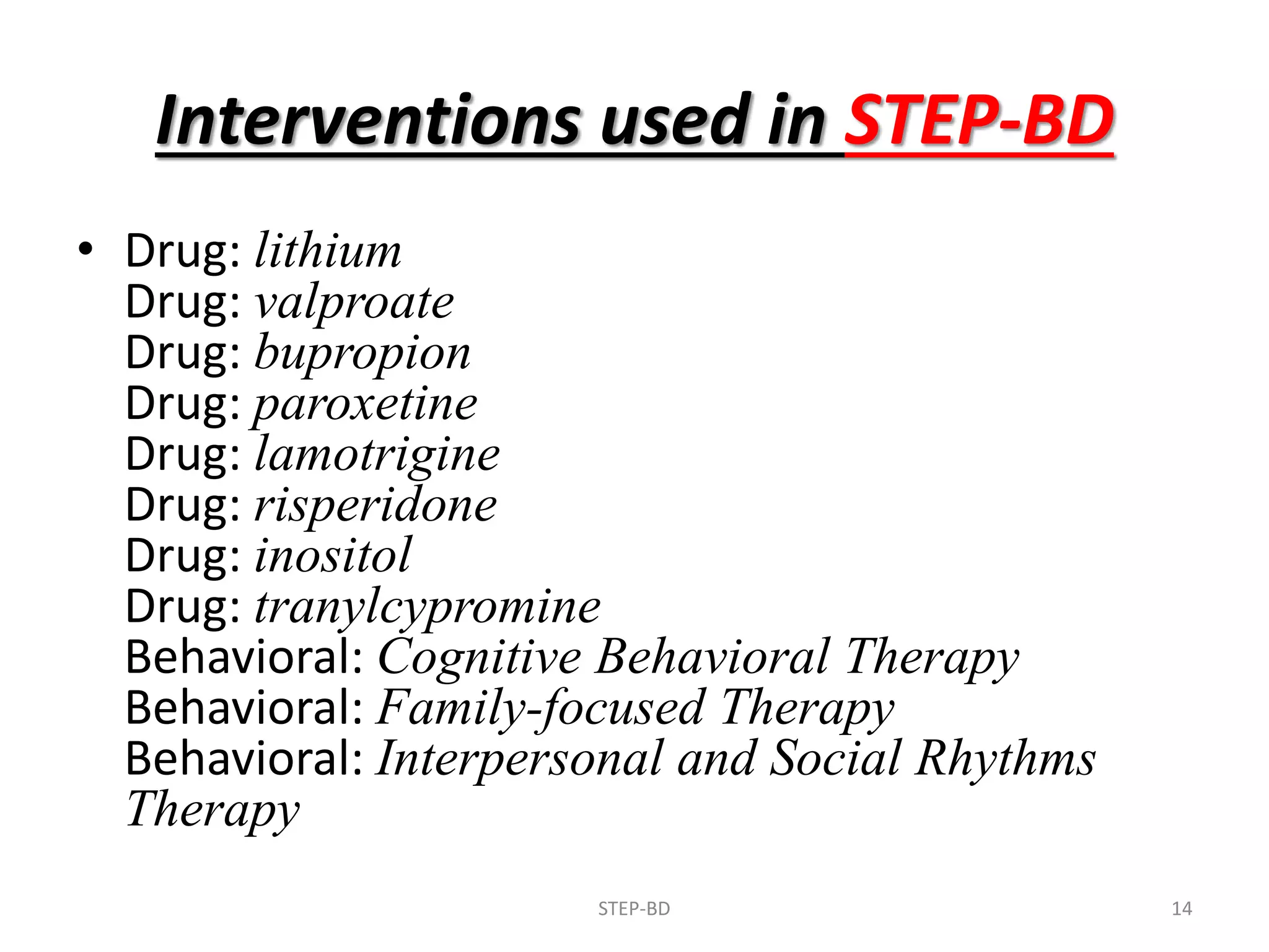 Sytematic treatment enhancement program for bipolar disorder(step bd ...