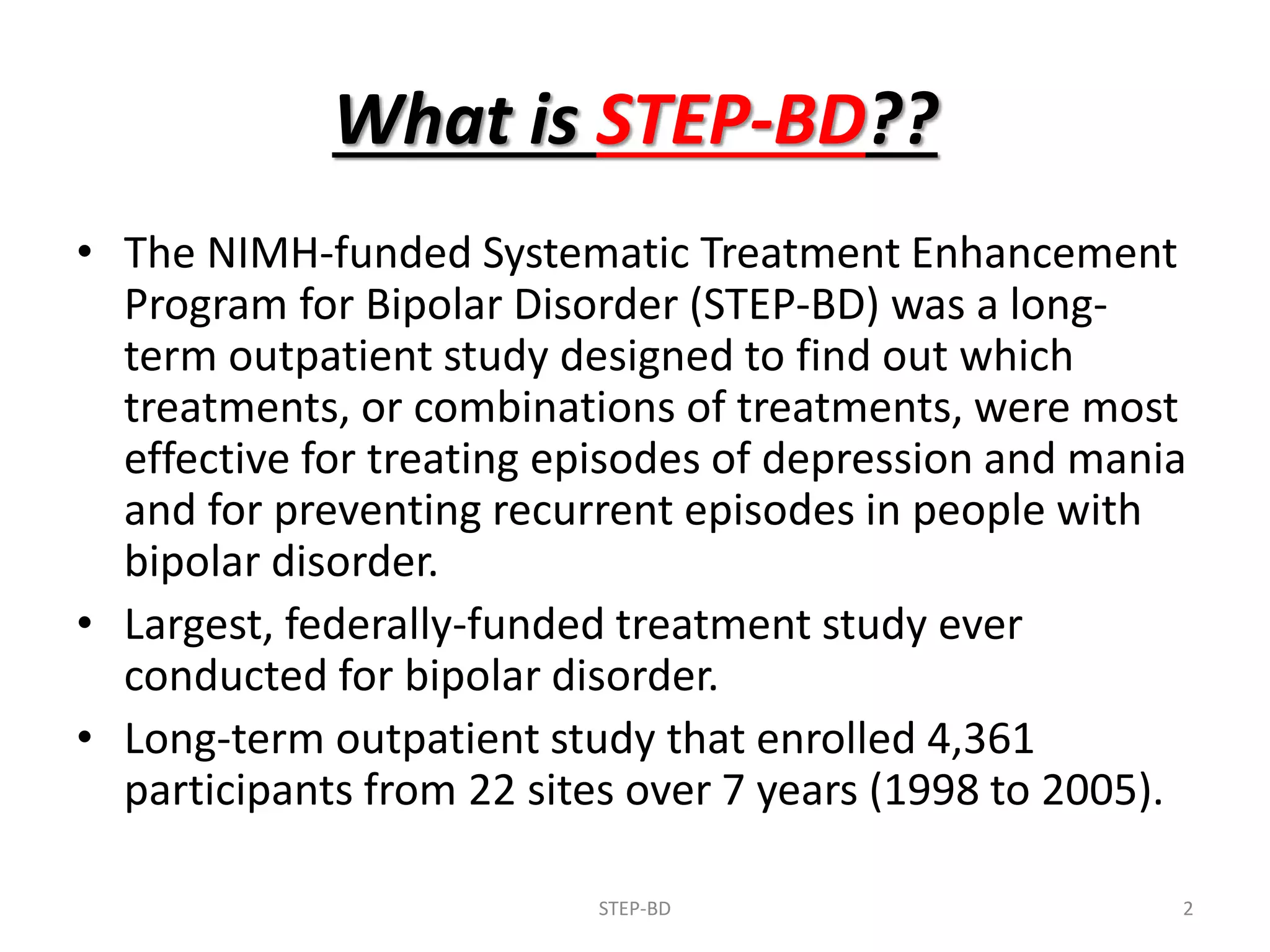 Sytematic treatment enhancement program for bipolar disorder(step bd ...