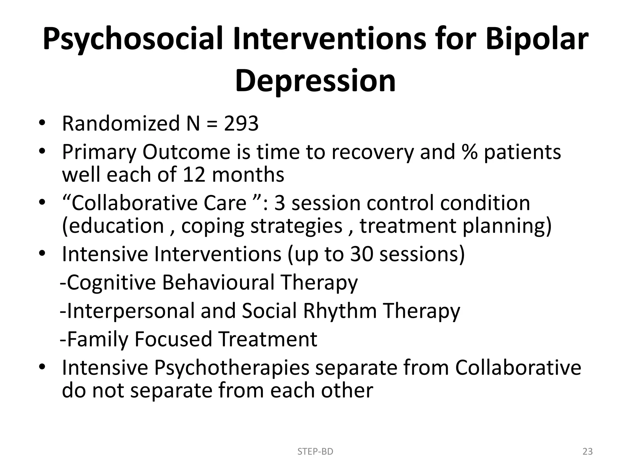 Sytematic treatment enhancement program for bipolar disorder(step bd ...