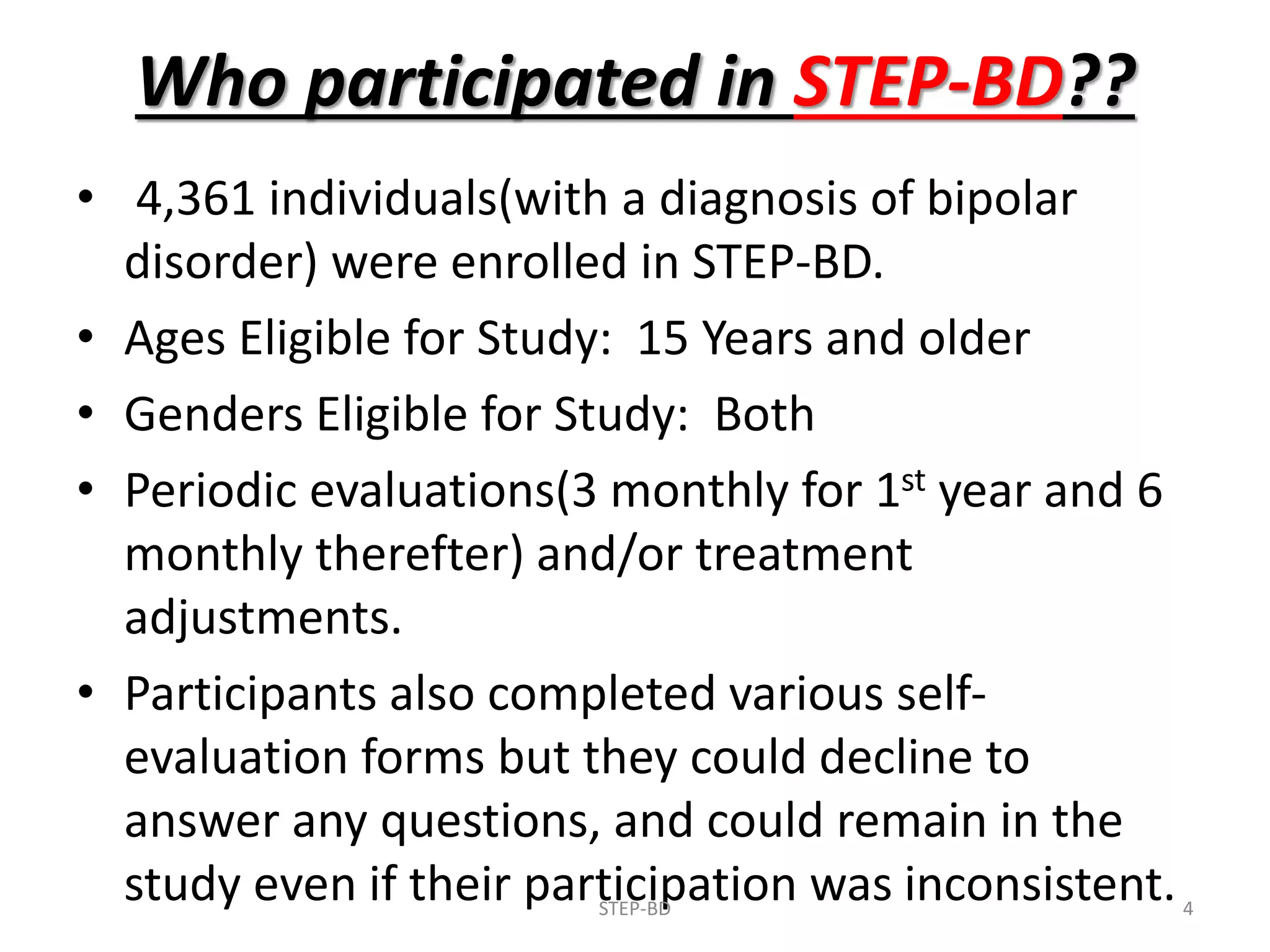 Sytematic treatment enhancement program for bipolar disorder(step bd ...