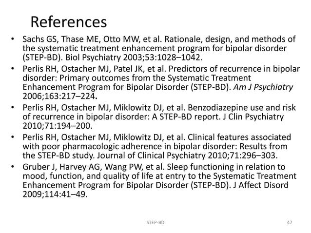 Sytematic treatment enhancement program for bipolar disorder(step bd ...