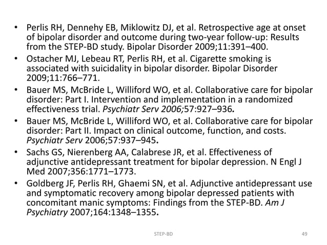 Sytematic treatment enhancement program for bipolar disorder(step bd ...