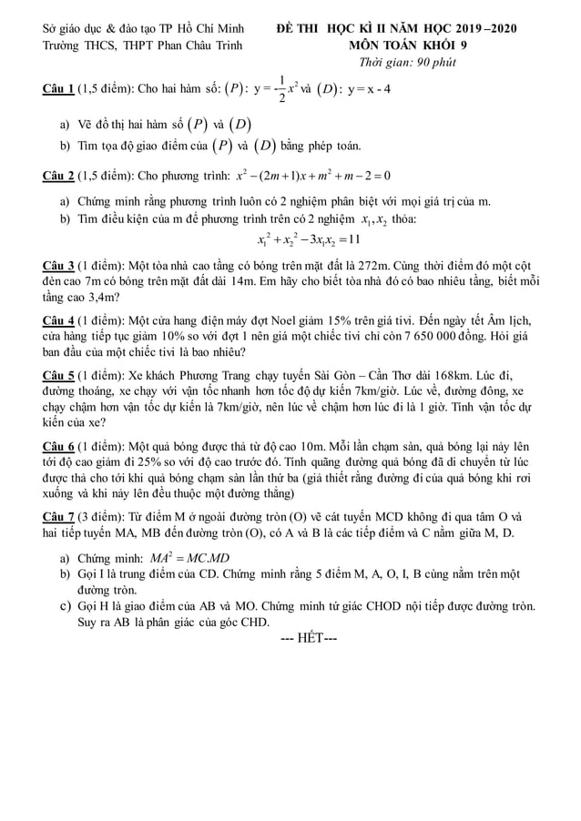 Đề Thi HK2 Toán 9 - THCS THPT Phan Châu Trinh | PDF