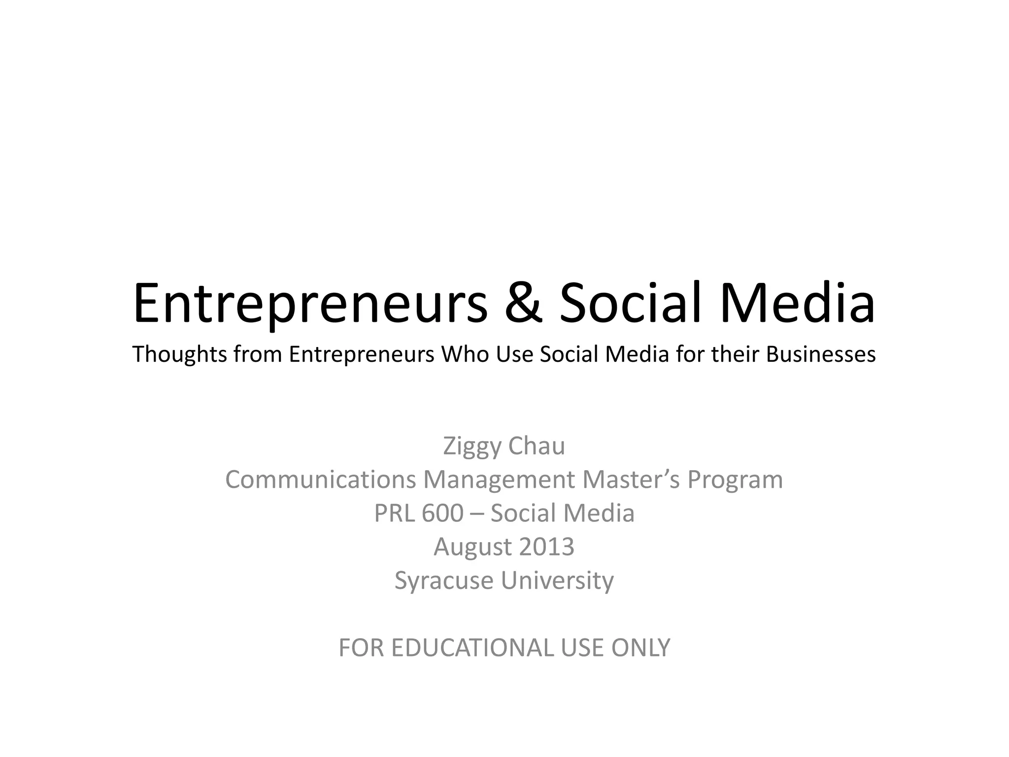 Entrepreneurs & Social Media | PPT