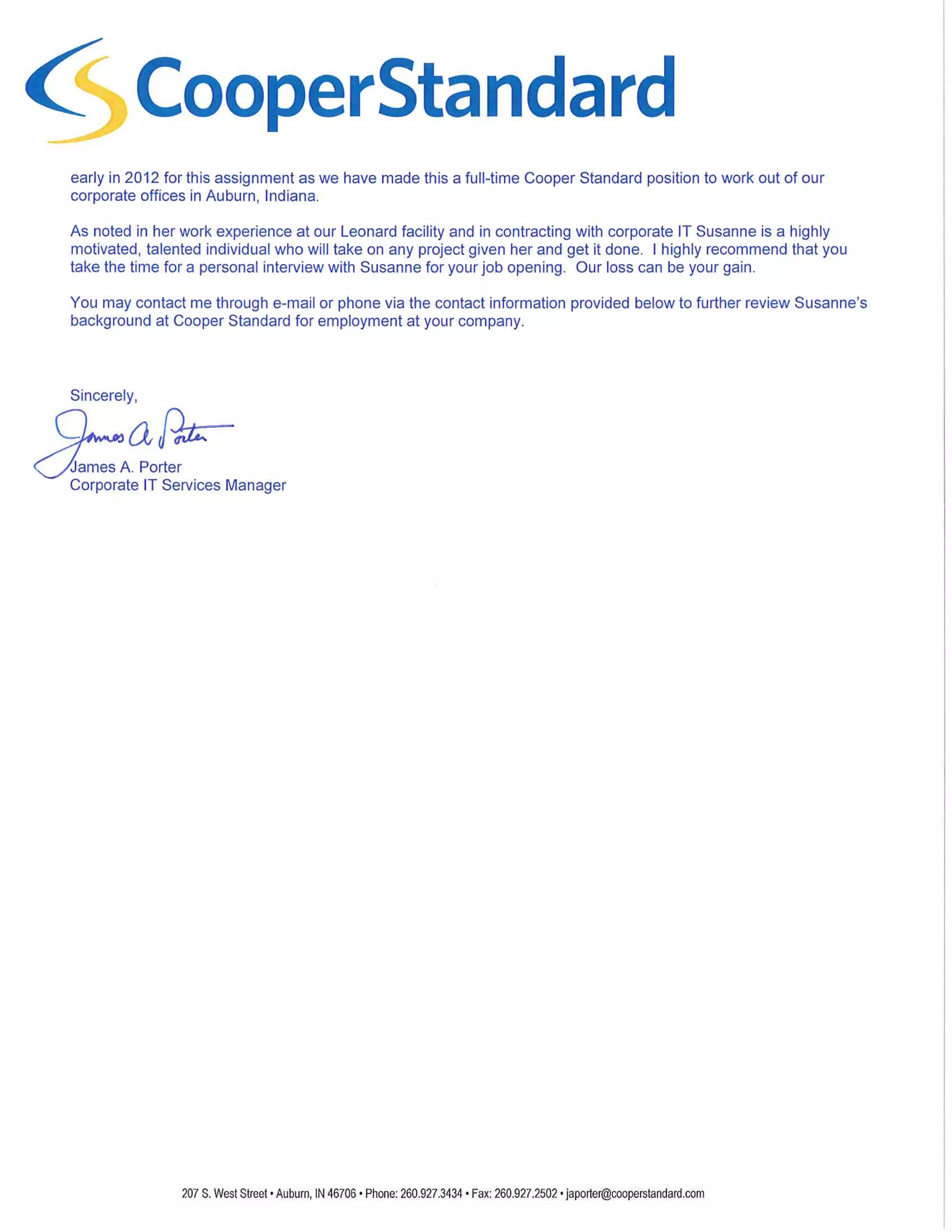 Recommendation Letter from James Porter | PDF