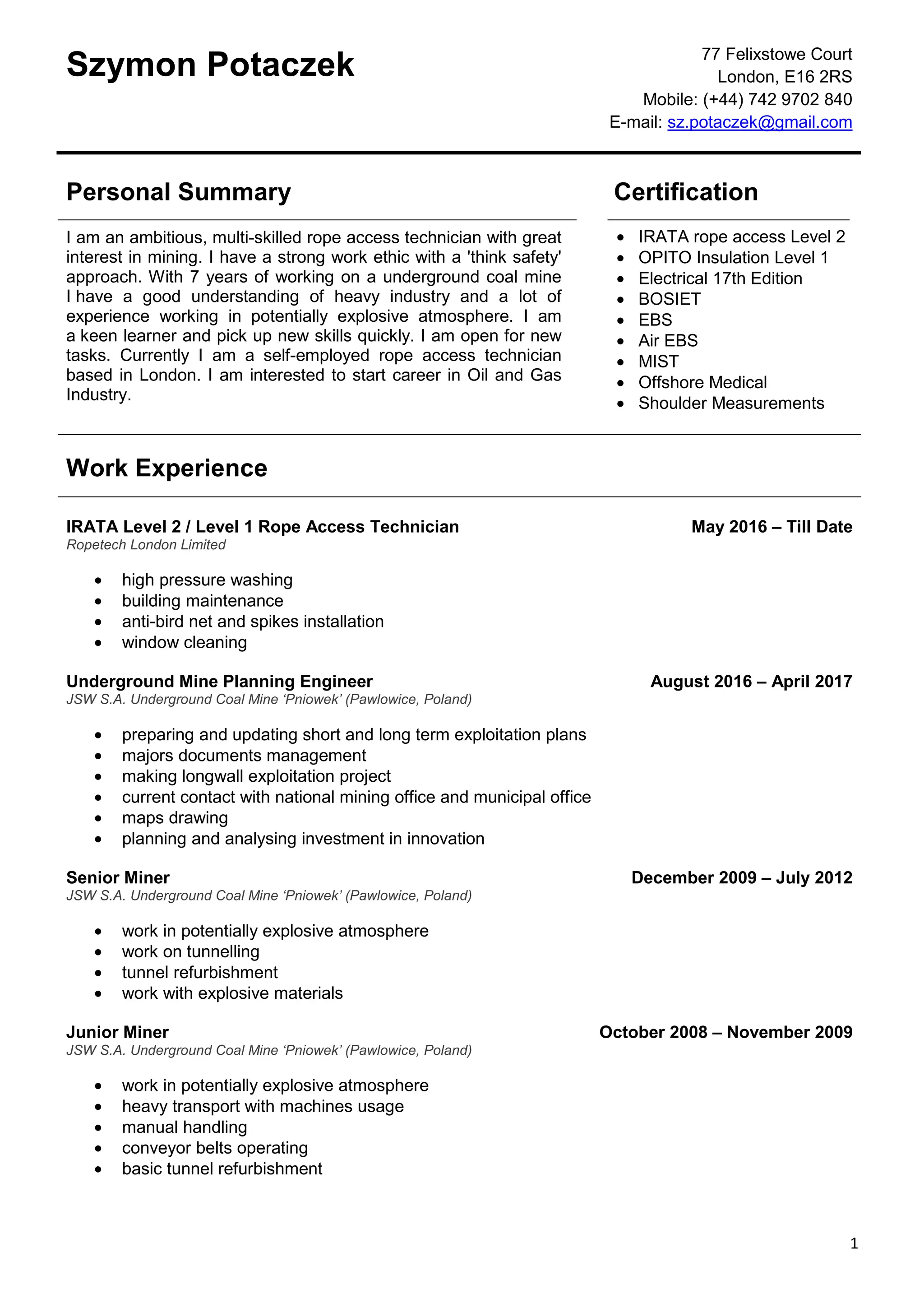 Szymon Potaczek CV | PDF | Civil Engineering Industry | Industries