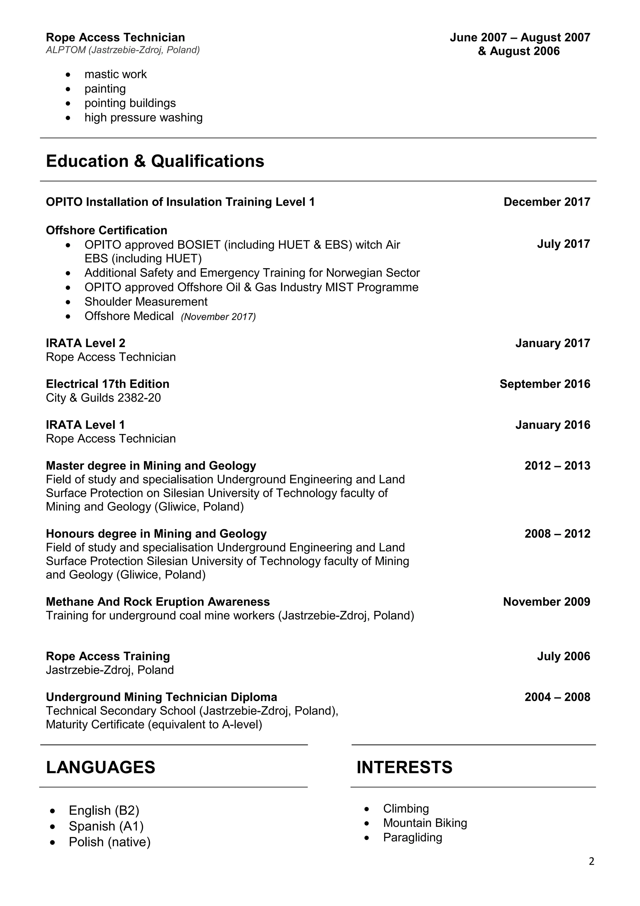 Szymon Potaczek CV | PDF | Civil Engineering Industry | Industries