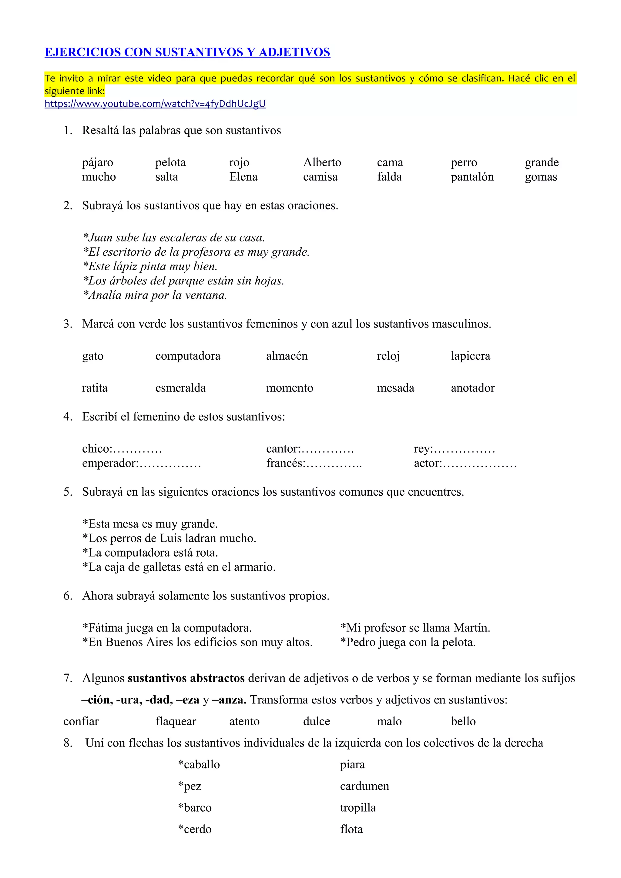 Hoja De Trabajo De Verbos Y Sustantivos Encuentra En El Texto: