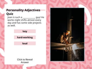 Personality adjevtive quiz and word lists | PPTX