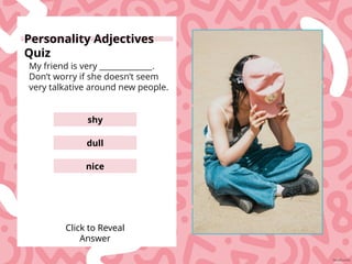 Personality adjevtive quiz and word lists | PPTX
