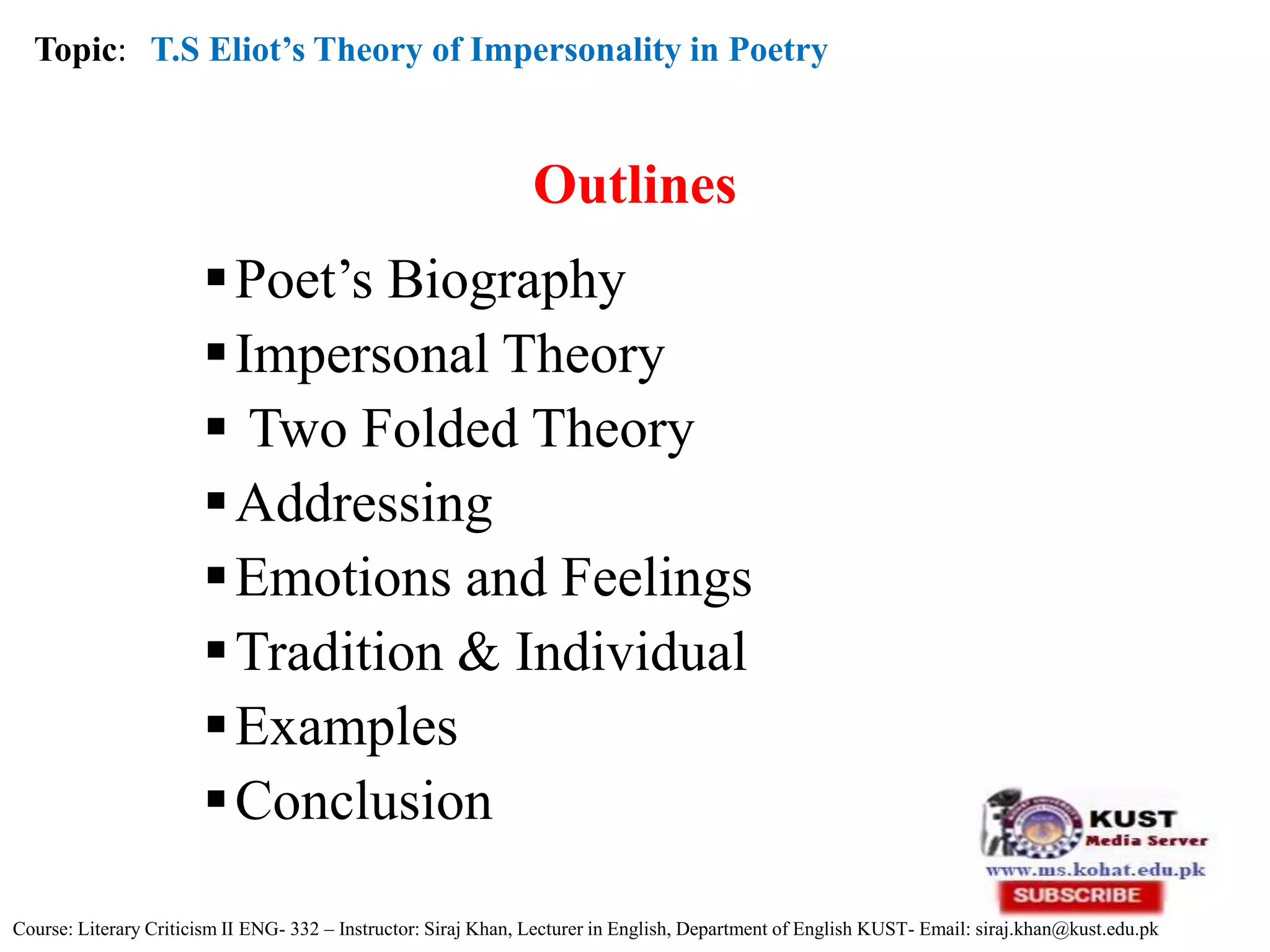 T.s eliot theory of impersonality | PPTX