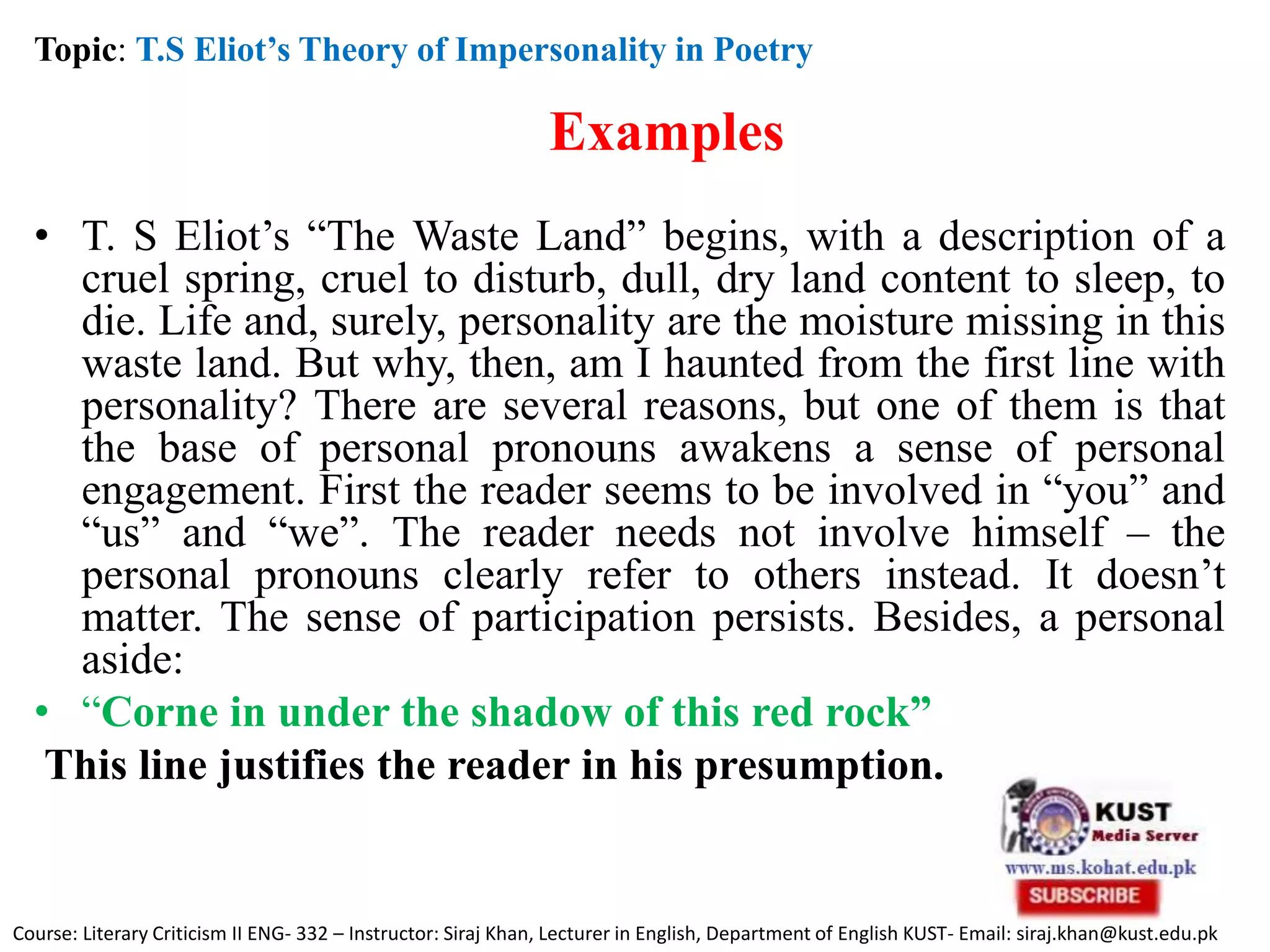 T.s eliot theory of impersonality | PPTX