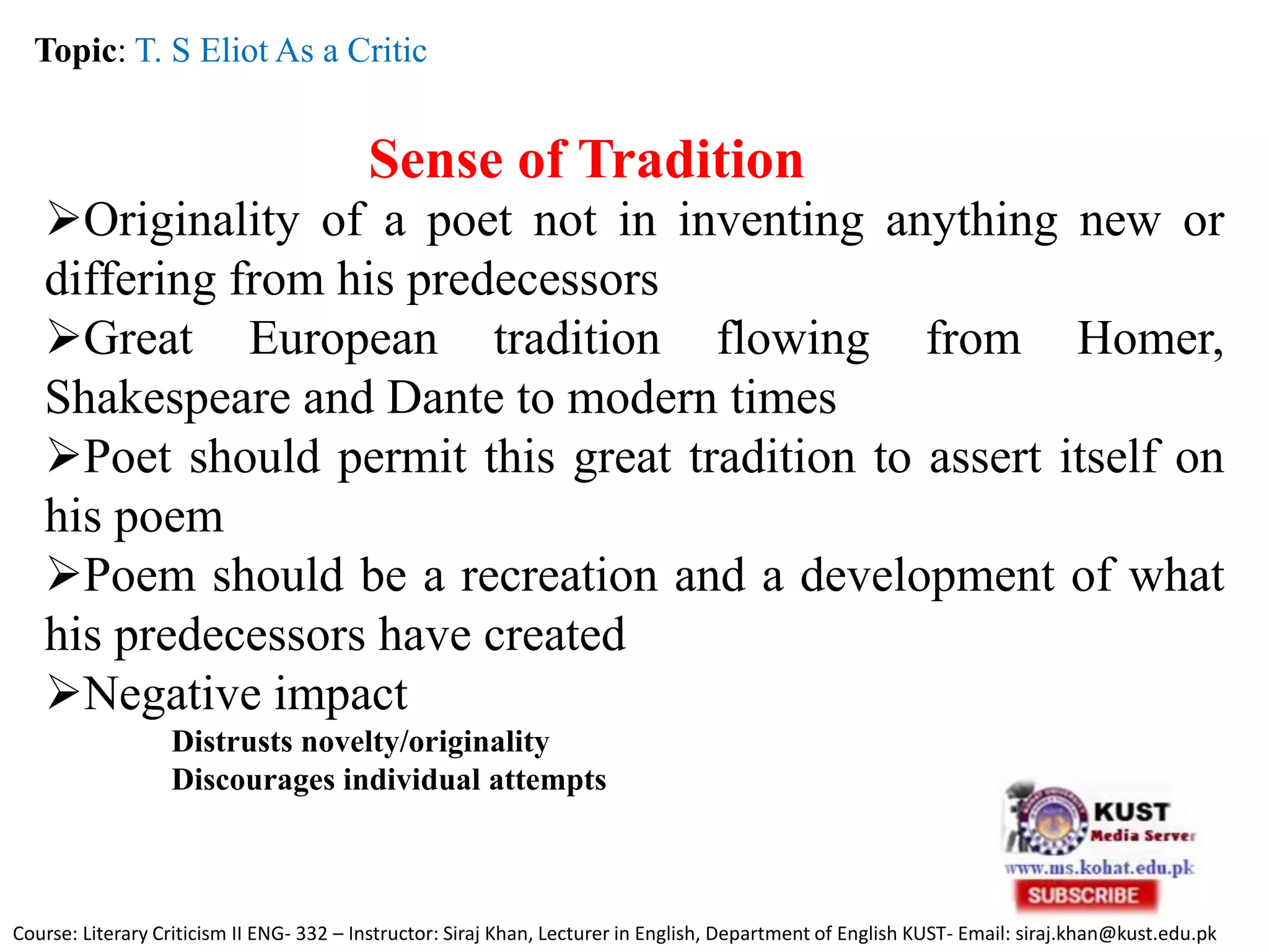 T.s eliot as a critic | PPTX