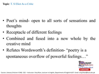 T.s eliot as a critic | PPTX