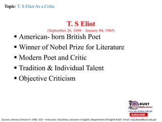 T.s eliot as a critic | PPTX