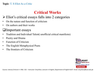 T.s eliot as a critic | PPTX