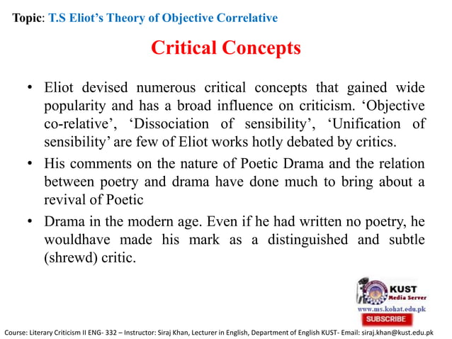 T S Eliot Theory Of Objective Correlative Pptx Poetry Books And Literature