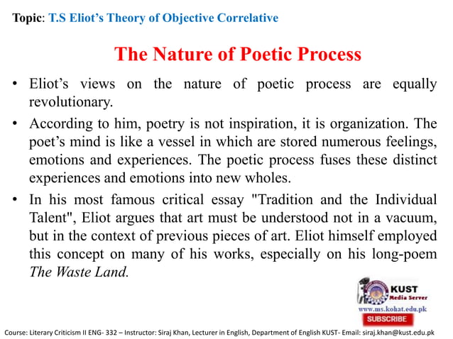 T S Eliot Theory Of Objective Correlative Pptx Poetry Books And Literature