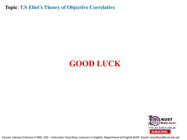 T S Eliot Theory Of Objective Correlative Pptx Poetry Books And Literature