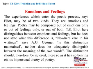 T.s eliot traditional and individual talent | PPTX