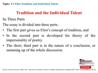 T.s eliot traditional and individual talent | PPTX