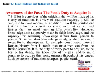 T.s eliot traditional and individual talent | PPTX