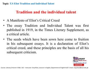 T.s eliot traditional and individual talent | PPTX