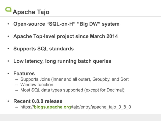 Apache Tajo: Query Optimization Techniques and JIT-based Vectorized Engine | PPT