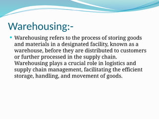 WAREHOUSE MANAGEMENT PPT FOR BBA AND MBA STUDENTS | PPTX