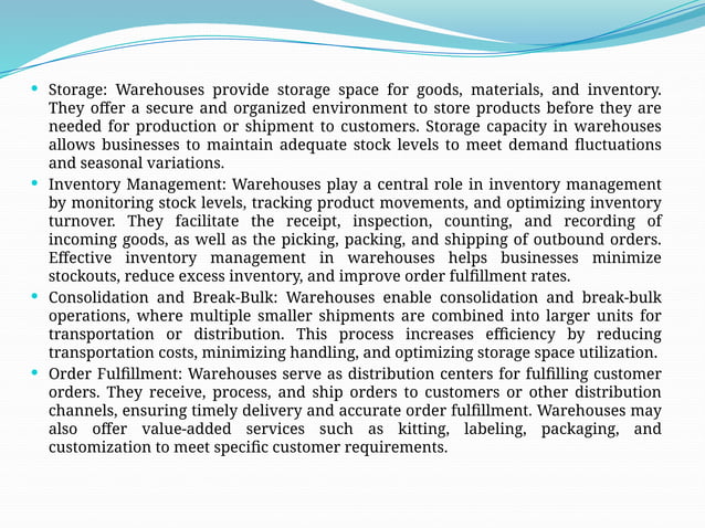 WAREHOUSE MANAGEMENT PPT FOR BBA AND MBA STUDENTS | PPTX