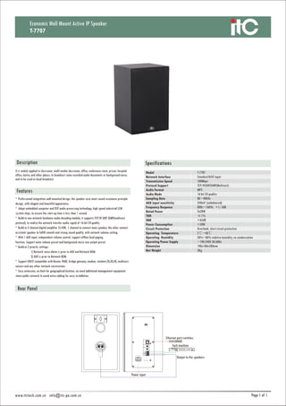 T 7700 series electronic wall mount active ip speaker t-7707 | PDF