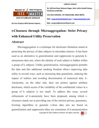 T closeness through microaggregation strict privacy with enhanced utility preservation | PDF