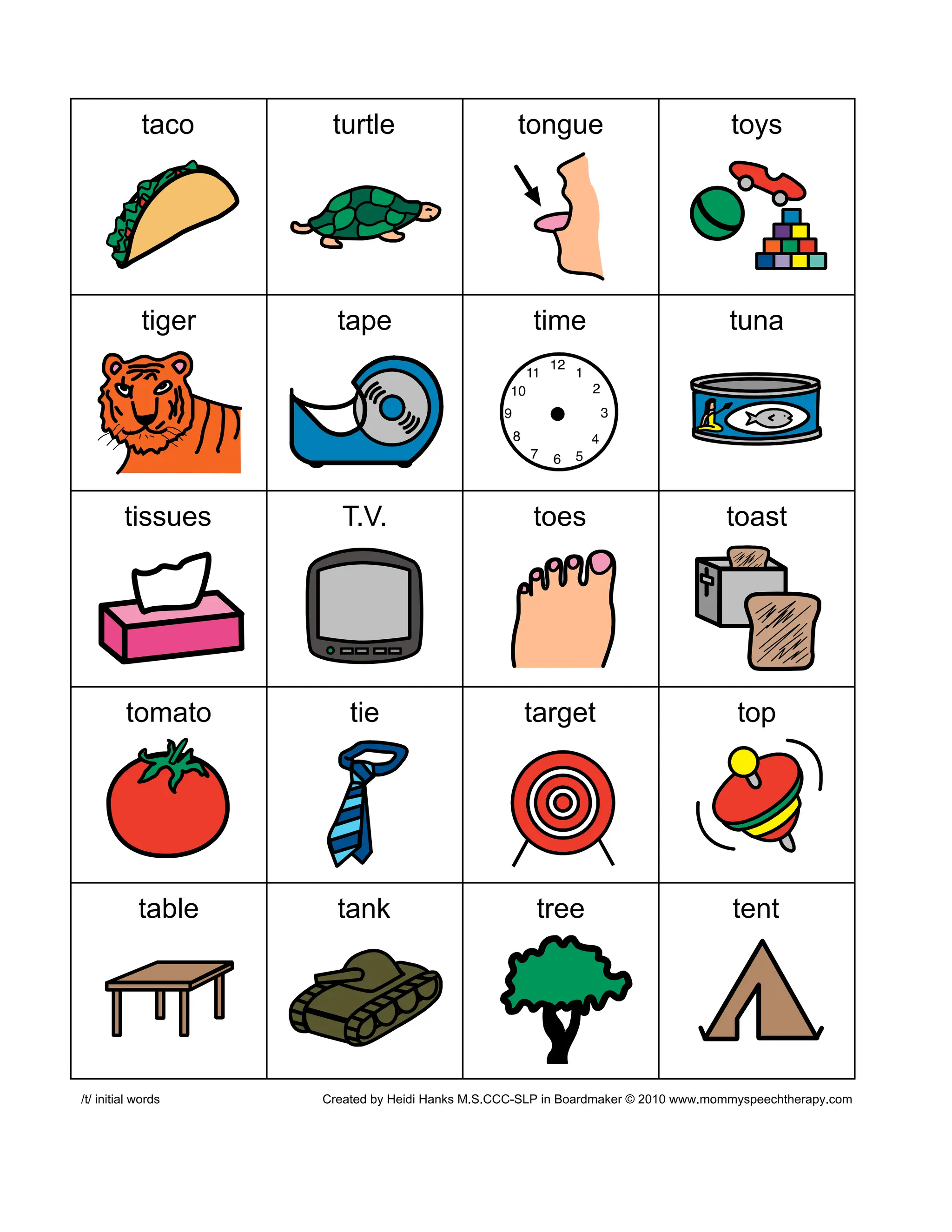 Initial T words for Kindergarten students | PDF