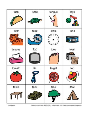 Initial T words for Kindergarten students | PDF