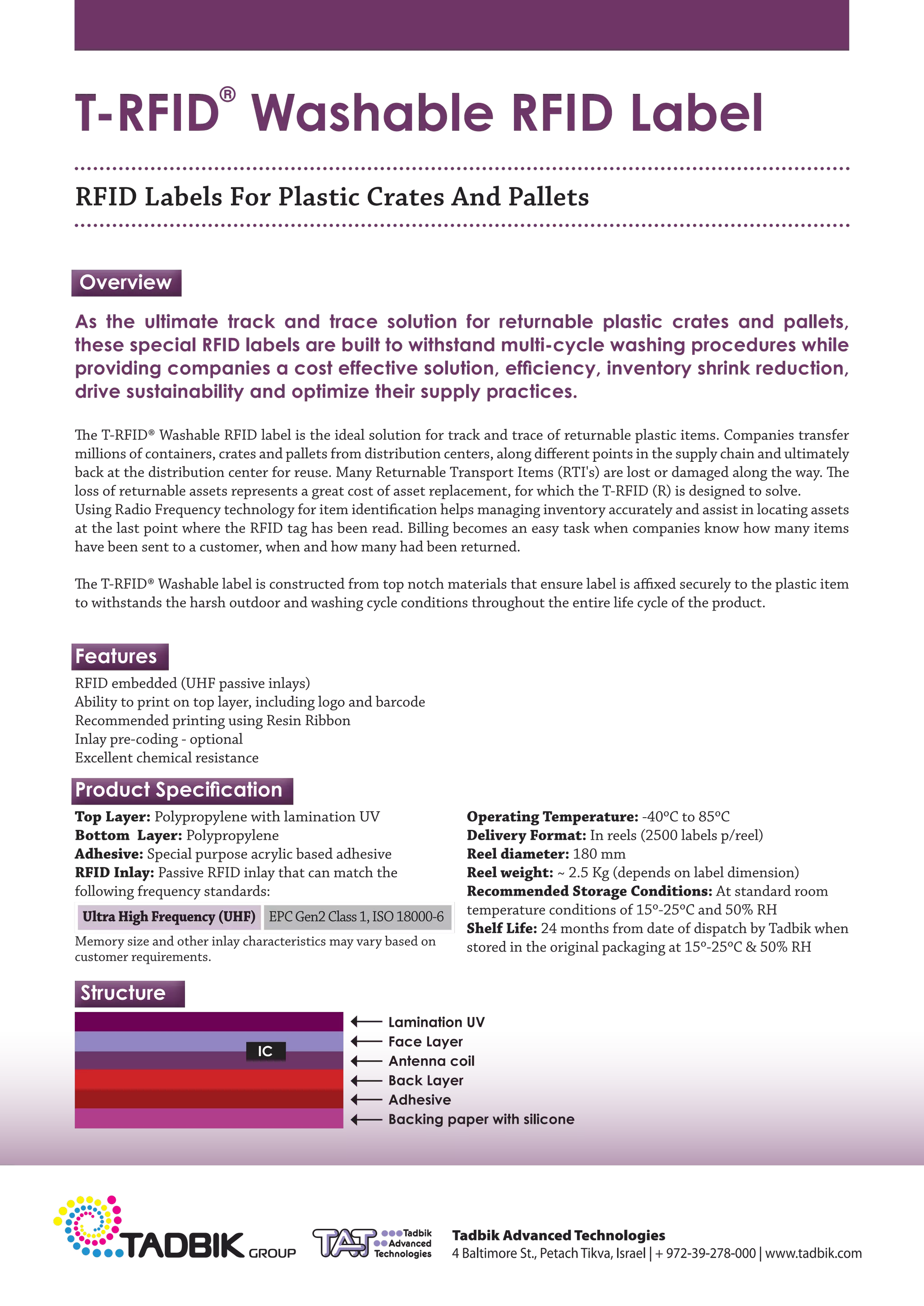 Tadbik Washable RFID label for plastic crates and pallets | PDF