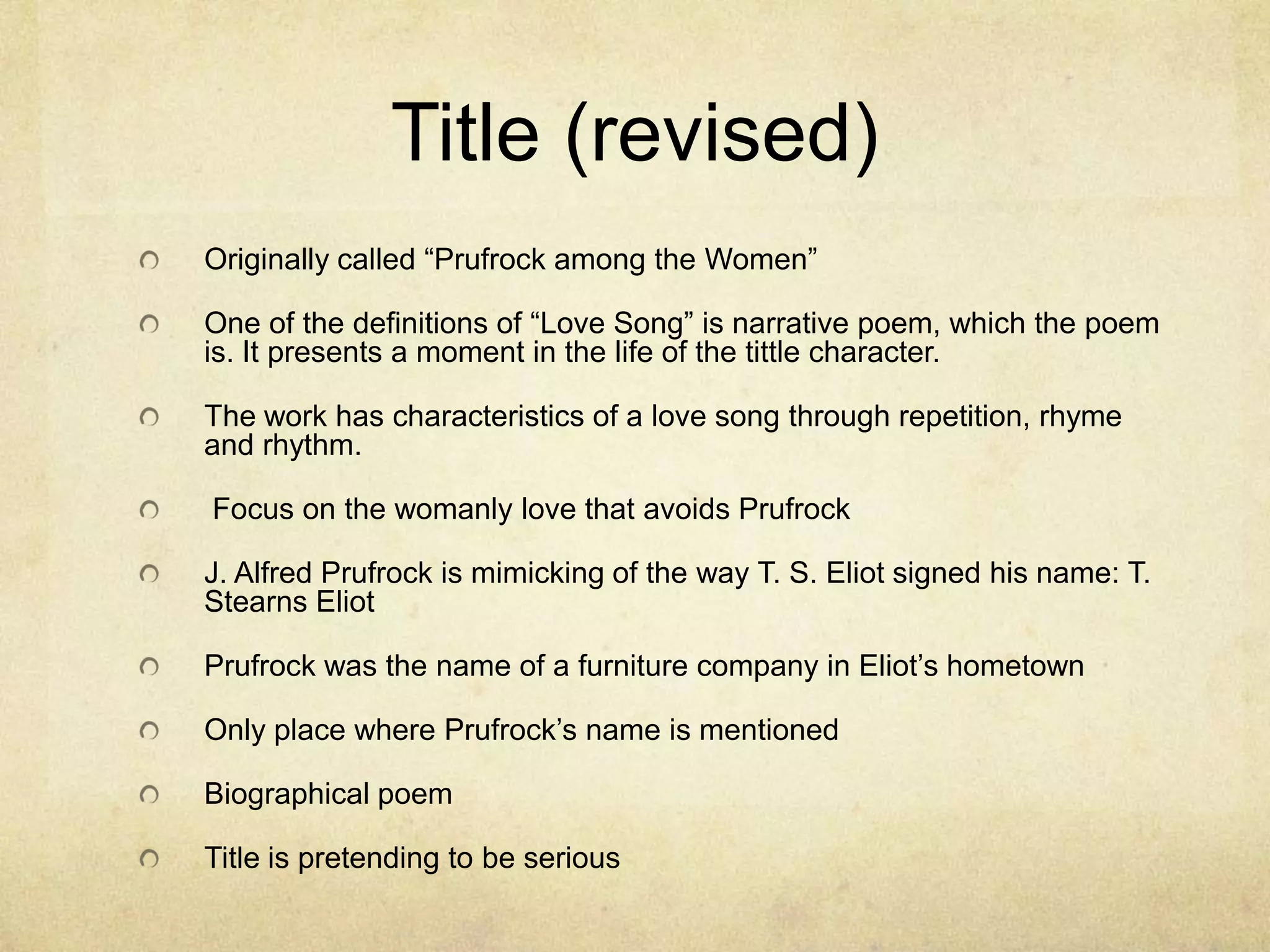 The Love Song Of J. Alfred Prufrock | PPTX