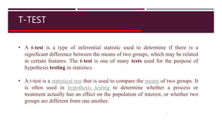 Basics of Educational Statistics (T-test) | PPTX