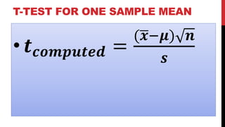 T test for one sample mean | PPT