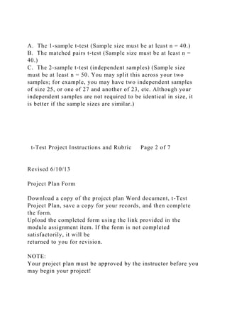 t-Test Project Instructions and Rubric Project Overvi.docx